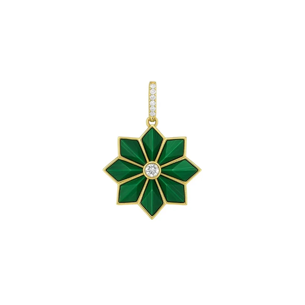 Malachite Flower Pendant with Diamond Center in 18K Yellow Gold | JJ ...