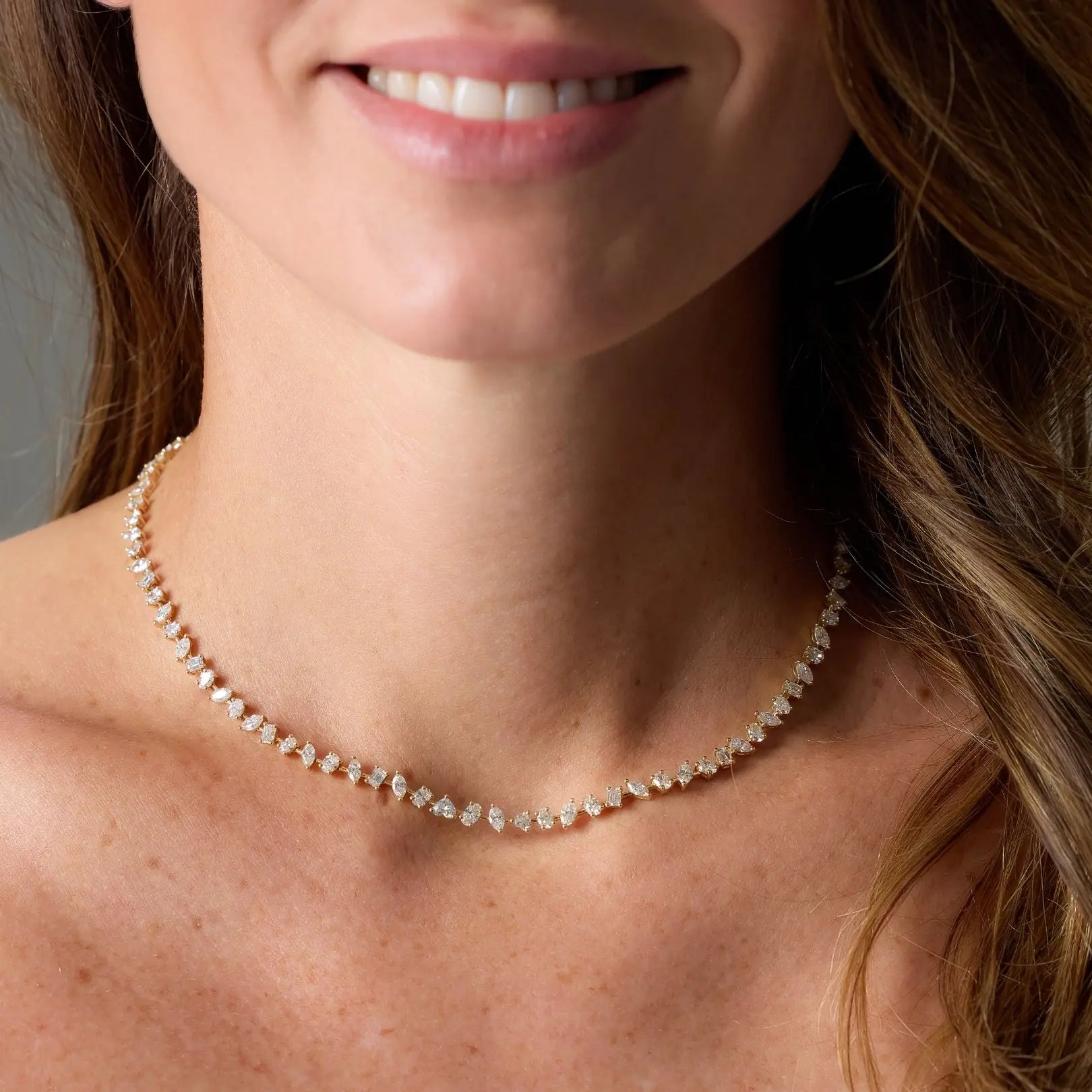 Multi-Shaped Diamond Necklace in Yellow Gold | JJ Jewelry